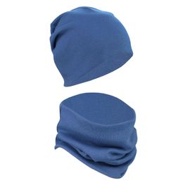 Beanie ALKATO "M&uuml;tze Alkato Unisex Beanie M&uuml;tze und Schal Set Uni", Herren, blau (rippstoff jeans), Obermaterial: 95% Baumwolle CO. 5% Elasthan EL., M&uuml;tzen Beanie