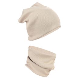 Beanie ALKATO "M&uuml;tze Alkato Unisex Beanie M&uuml;tze und Schal Set Uni", Herren, beige (rippstoff beige), Obermaterial: 95% Baumwolle CO. 5% Elasthan EL., M&uuml;tzen Beanie