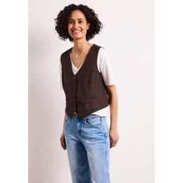 Kurzweste Street One, Damen, Gr. 40, espresso braun, Stoff, 100% Leinen, unifarben, comfort fit normal, V-Ausschnitt, Westen, aus Leinen