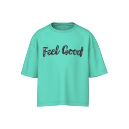 Kurzarmshirt name it "NKFVONAYA SS RLX TOP NOOS", M&auml;dchen, Gr. 122/128, bermuda print:feel good, Jersey, Obermaterial: 100% Baumwolle, bedruckt, normal, Rundhals, Shirts, Baumwolle, Druck