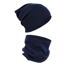 Beanie ALKATO "M&uuml;tze Alkato Unisex Beanie M&uuml;tze und Schal Set Uni", Herren, blau (dunkelblau), Obermaterial: 95% Baumwolle CO. 5% Elasthan EL., M&uuml;tzen Beanie