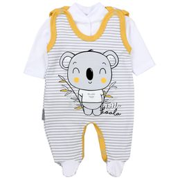 Strampler TUPTAM "Set Baby Unisex Strampler-Set mit Aufdruck Spruch 2-tlg", Jungen, Gr. 50, N-Gr, beige (koala streifen grau, gelb), Obermaterial: 100% Baumwolle CO., Overalls