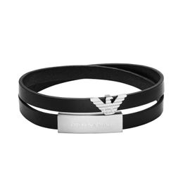Wickelarmband Emporio Armani "Schmuck Geschenk Edelstahl, Leder", edelstahlfarben, schwarz, Armb&auml;nder, Damen, 50cm, Edelstahl Leder, Edelstahl, Leder, Wickelarmband
