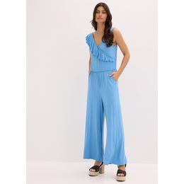 bonprix Jersey-Jumpsuit mit Volant, blau, Gr.48/50 (XL), Bequemer Jumpsuit mit Volant am Ausschnitt, aus Viskose
