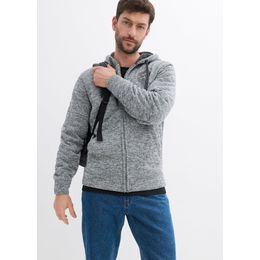 bonprix Kapuzen-Sweatjacke mit flauschigem Teddyfleece, grau, Gr.48/50 (M), Melierte Sweatjacke mit Teddyfutter und Kapuze