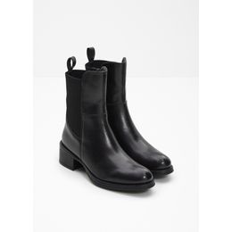 bonprix Boots aus Leder, schwarz, Gr.39, Zeitloser Boot aus Leder mit Elastikeins&auml;tzen, aus Glattleder
