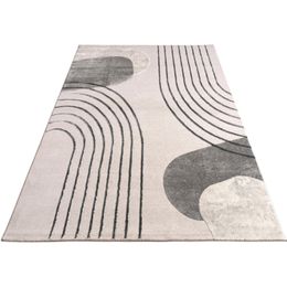 Teppich Paco Home "Tuana 216", grau, B:200cm H:15mm L:290cm, Polypropylen (PP), Teppiche, Teppich, Kurzflor, modernes Design, Regenbogen, Hoch-Tief Struktur, Scandi-Look