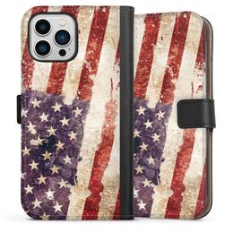 DeinDesign iPhone 13 Pro Max Handy Klapph&uuml;lle Handyh&uuml;lle aus Kunst Leder schwarz Flip Case Usa Flag America Sideflip mit langer Lasche