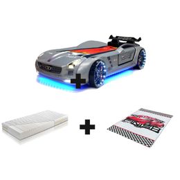 Autobett Kinderbett "Rio Roadster" LED Sound Sportsitze Lattenrost Spoiler 90x190 cm