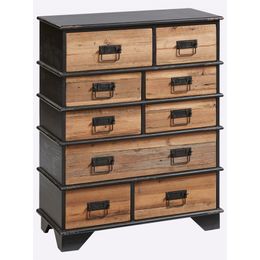 Kommode HEINE HOME, schwarz, natur, B:72,5cm H:90,5cm T:31,5cm, Spanplatte, Sideboards, Kommode