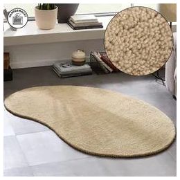 Wollteppich Theko "Gabbeh Uni, Handgefertigt, Teppich, meliert, reine Wolle" Gr. 70, beige, B:100cm H:14mm L:150cm, Wolle, Teppiche, Schlafzimmer, Wohnzimmer, Esszimmer, auch als L&auml;ufer, eckig oder rund