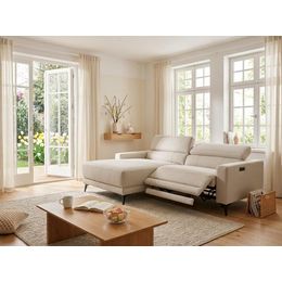 Ecksofa OTTO HOME "LEWII, L-Form, 213 cm - elektr. Relaxfunktion", beige, B:213cm H:70cm T:163cm, Webstoff 100% Polyester, Sofas, Ecksofa, mit USB A/C-Anschluss. Federkern, verstellbaren Kopfst&uuml;tzen, Webstoff, Topseller