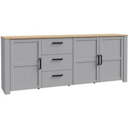 Sideboard FORTE "Bohol, gro&szlig;es Sideboard,Breite 2,20 mtr. Soft-Close, Stauraum", grau (eichefarben, grau), B:220,8cm H:87,2cm T:42cm, Sideboards, Sideboard, Breite 220 cm