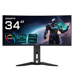 Gigabyte Curved-OLED-Monitor "MO34WQC2", Energieeffizienz: G (A-G), schwarz, Monitore