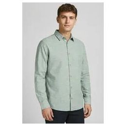 Jack & Jones Langarmhemd JACK & JONES "JJESUMMER LINEN BLEND SHIRT L/S SN", Herren, Gr. M, N-Gr, granite gr&uuml;n, Web, Obermaterial: 70% Baumwolle, 30% Leinen, unifarben, normal normal, Hemden, Baumwollmischung, regular fit