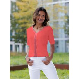 Kurzarmshirt Classic Basics "Kurzarm-Shirt", Damen, Gr. 40, pink (grapefruit), 100% Baumwolle, unifarben, V-Ausschnitt, Shirts