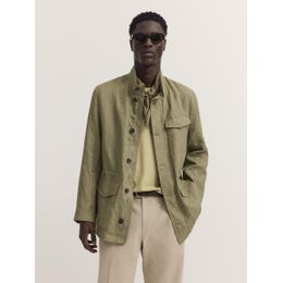 Bugatti Herren Kurzjacke "Regular Fit"180, oliv, Gr. 56, unifarben, 100% Leinen, Jacken, Pure linen mit Stehkragen
