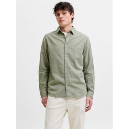 Jack & Jones Langarmhemd JACK & JONES "JJESUMMER LINEN BLEND SHIRT L/S SN", Herren, Gr. S, N-Gr, new sage, Web, Obermaterial: 70% Baumwolle, 30% Leinen, unifarben, normal normal, Hemden, Baumwollmischung, regular fit