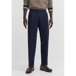 Bundfaltenhose Bugatti "Tapered Fit", Herren, Gr. 33, L&auml;nge 32, 380, marine, 98% Baumwolle, 2% Elasthan, unifarben, gerade, unten schmal, Hosen, aus Baumwoll-Stretch