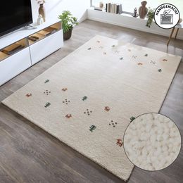 Wollteppich Theko "Gabbeh Motiv, Handgefertigt, Teppich, Tiermotiv, reine Wolle" Gr. 1, beige (natur), B:40cm H:14mm L:60cm, Wolle, Teppiche, reine Wolle, Wohnzimmer, Schlafzimmer, Esszimmer