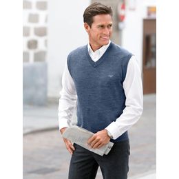 V-Ausschnitt-Pullover Marco Donati "Pullunder", Herren, Gr. 50, blau (jeansblau), 100% Schurwolle, unifarben, Pullover