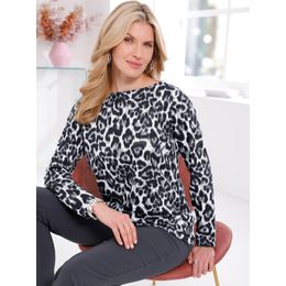 Print-Shirt Classic Basics "Langarm-Shirt", Damen, Gr. 42, grau (hellgrau, schwarz, bedruckt), 100% Baumwolle, gemustert, mehrfarbig, U-Boot-Ausschnitt, Shirts