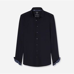 Langarmhemd OLYMP "Level Five 24/Seven", Herren, Gr. 38, N-Gr, marine, Jersey, Obermaterial: 92% Baumwolle, 8% Elasthan, k&ouml;rpernah normal, 2-Knopf-Manschette, Hemden, Businesshemd, body fit, Modern Kentkragen, Jersey
