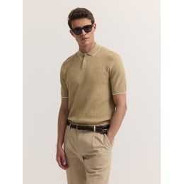 Poloshirt Bugatti "kurzarm", Herren, Gr. L, 40, beige, 50% Baumwolle, 50% Polyester, unifarben, regular fit, ohne Ausschnitt, Shirts, gestrickt in Regular Fit