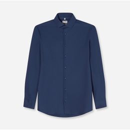 Businesshemd OLYMP "Level Five body fit", Herren, Gr. 37, N-Gr, blau (marine), Web, Obermaterial: 64% Baumwolle, 27% Polyester, 9% Elasthan, Hemden