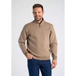 Sweatshirt Bison "Troyer Comfort Fit", Herren, Gr. L, clay, Obermaterial: 83% Baumwolle, 14% Polyester, 3% Elasthan, unifarben, bequem, Sweatshirts Sweatshirt