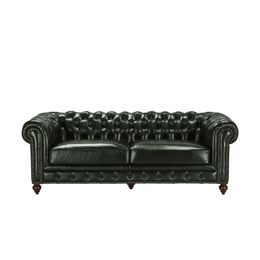 U.N.O uno Ledersofa im Vintagelook Chesterfield &brvbar; gr&uuml;n &brvbar; Ma&szlig;e (cm): B: 230 H: 100 T: 80.0 &raquo; H&ouml;ffner