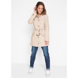 bonprix Trenchcoat, beige, Gr.42, Modischer Trenchcoat mit Ziern&auml;hten und zus&auml;tzlichem G&uuml;rtel, aus 100% Baumwolle