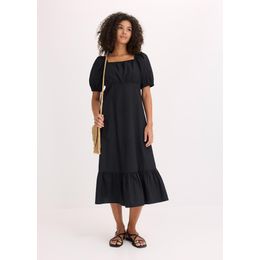 bonprix Midikleid aus reiner Bio-Baumwolle, schwarz, Gr.54, feminines Midikleid aus reiner Bio-Baumwolle mit Puff&auml;rmeln und gerafftem Oberteil, 100% Baumwolle (organic)