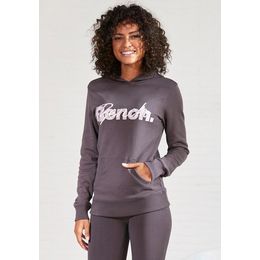 BENCH. LOUNGEWEAR Kapuzensweatshirt grau Gr. 40/42 f&uuml;r Damen. Mit Logostickerei, Logodruck. Bequem. Nachhaltig.