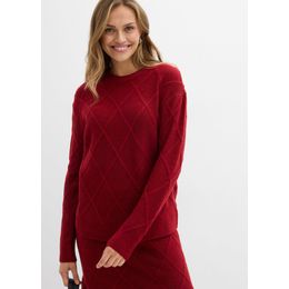 bonprix Oversize-Pullover aus Zopfstrick, rot, Gr.44/46 (L), L&auml;ssiger Oversize-Pullover mit Zopfstrickmuster. Ein Rundhalsmodell mit &uuml;berschnittener Schulter.