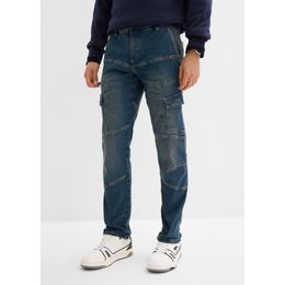 bonprix Regular Fit Cargo-Stretch-Jeans Straight, blau, Gr.50, Kernig gewaschene Regular Fit Cargo-Stretch-Jeans, Straight mit markanten Teilungsn&auml;hten, 98% Baumwolle