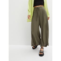 bonprix Hose aus flie&szlig;ender Viskose, gr&uuml;n, Gr.48, L&auml;ssige Hose mit weitem Bein und Schn&uuml;rung, aus Viskose