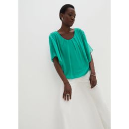 bonprix Chiffonbluse mit Untertop, gr&uuml;n, Gr.40, festliche Chiffonbluse mit Fledermaus&auml;rmeln und elastischem Bund