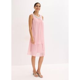 bonprix Premium Kleid mit Applikation, rosa, Gr.52, Elegantes und kaschierendes Minikleid aus feinem Chiffon mit einer Strasssteinverzierung am Ausschnitt