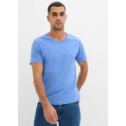 bonprix T-Shirt mit V-Ausschnitt (3er Pack), blau, Gr.68/70 (4XL), Cooles Basic-T-Shirt mit V-Ausschnitt im 3er Pack, aus 100% Baumwolle