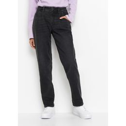 bonprix Barrel-Jeans Mid Waist Stretch, schwarz, Gr.38, L&auml;ssige, weit geschnittene Jeans mit Bundfalten, 98% Baumwolle