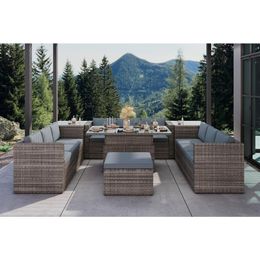 Ambia Garden Loungegarnitur, Blaugrau, Metall, F&uuml;llung: Polyester, 140x48x68 cm, Tisch h&ouml;henverstellbar, Loungem&ouml;bel, Gartenlounge-Sets