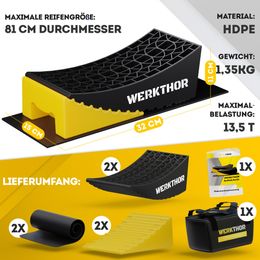 Werkthor Auffahrkeile bis zu 13,5 Tonnen inklusive Transporttasche Gr&ouml;&szlig;e L gelb - Stufen- & Ausgleichskeile