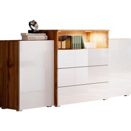 Sideboard Home Affaire "URBAN III", wei&szlig; (eichefarben wotan, wei&szlig;), B:150cm H:80,7cm T:39cm, Sideboards, Sideboard, Moderne Kommode mit 3 Schubladen und 4 F&auml;chern, Breite 150 cm
