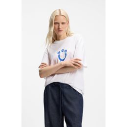 T-Shirt HUGO BLUE, Damen, Gr. L, wei&szlig;100, Single Jersey, Obermaterial: 100% Baumwolle, unifarben, regular fit normal, Rundhals, Shirts T-Shirt, Rundhalsausschnitt, reine Baumwolle, Regular Fit