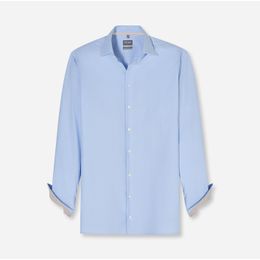 Businesshemd OLYMP "Luxor", Herren, Gr. 42, N-Gr, bleu, Web, Obermaterial: 64% Baumwolle, 27% Polyester, 9% Elasthan, gemustert, unifarben, comfort fit normal, 2-Knopf-Manschette verstellbar, Hemden Businesshemd, New Kentkragen, comfort fit, Climate Control