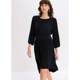 bonprix Jerseykleid aus flie&szlig;endem Viskose-Mix, schwarz, Gr.40/42 (M), Extravagantes Kleid mit Vokuhila-Saum, aus Viskose