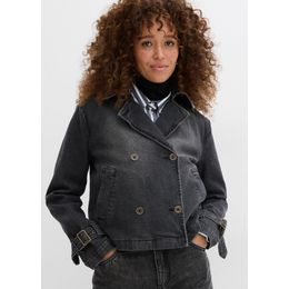 bonprix Denim Trenchjacke, schwarz, Gr.52, Denim Trenchjacke mit Kn&ouml;pfen, 99% Baumwolle