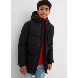 bonprix Stepp-Parka mit sportiven Details und Kapuze, schwarz, Gr.128/134, Modischer Jungen Winter-Stepp-Parka mit sportiven Details