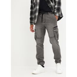 bonprix Regular Fit Jeans-Jogger mit Dehnbund Straight, grau, Gr.50, Moderne Cargo-Sweatjeans, 73% Baumwolle